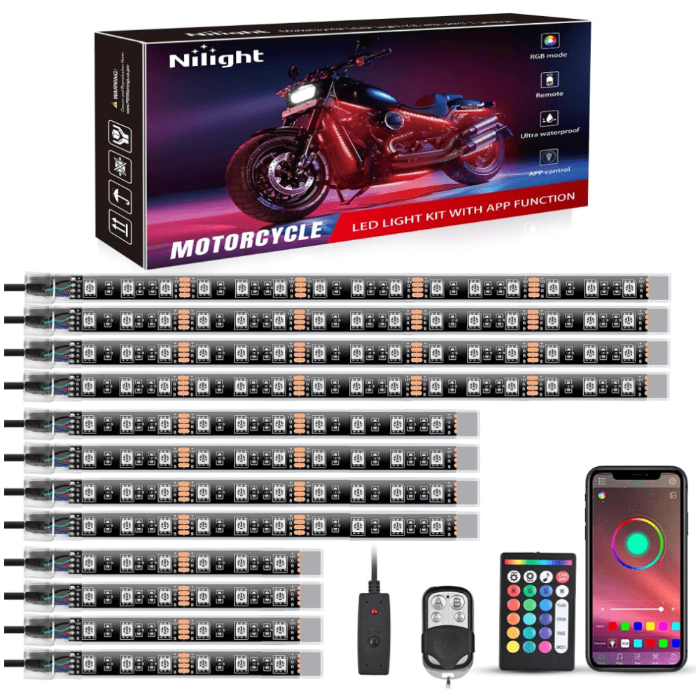 Motorcycle RGB APP Remote Control LED Strip Lights 12PCS – Nilight