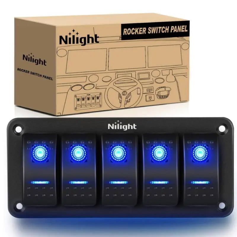 5Gang Aluminum 5Pin ON/Off Blue Rocker Switch Panel – Nilight
