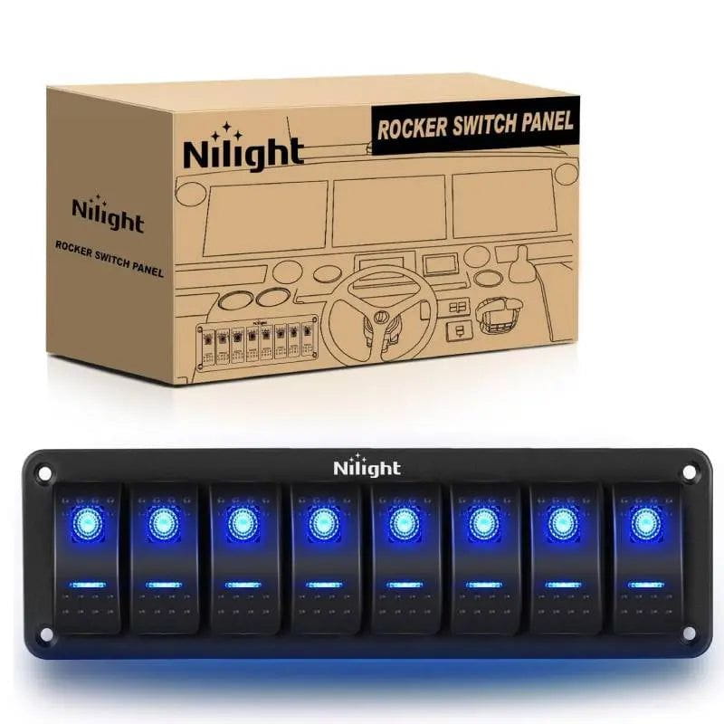 8Gang Aluminum 5Pin ON/Off Blue Rocker Switch Panel - Nilight