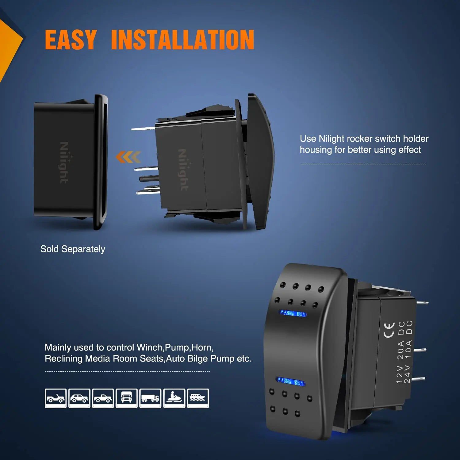 7Pin DPDT On/Off Momentary Rocker Switch Blue – Nilight