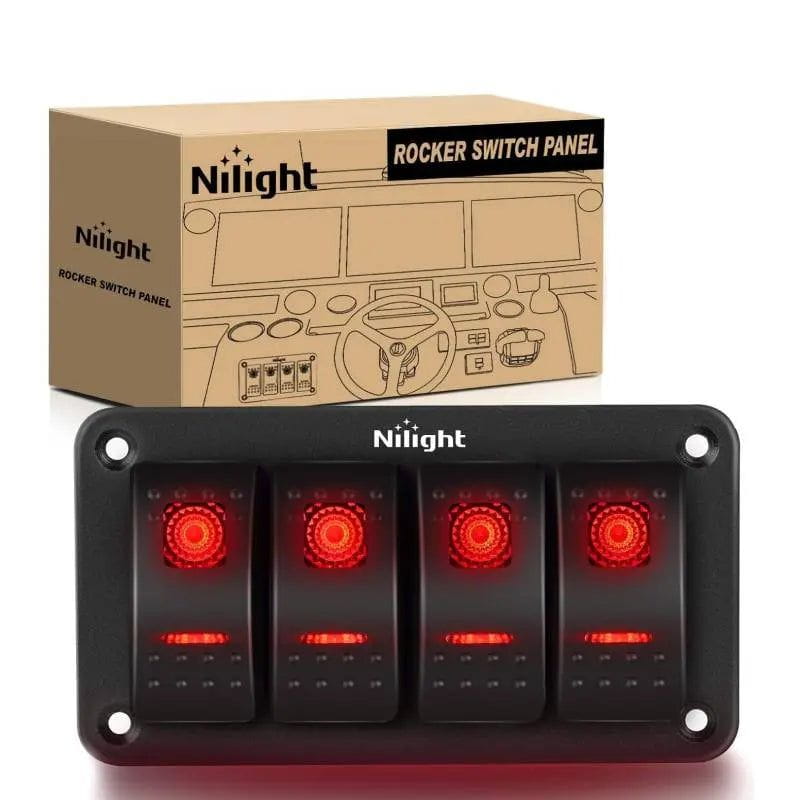 4Gang Aluminum 5Pin ON/Off Red Rocker Switch Panel - Nilight