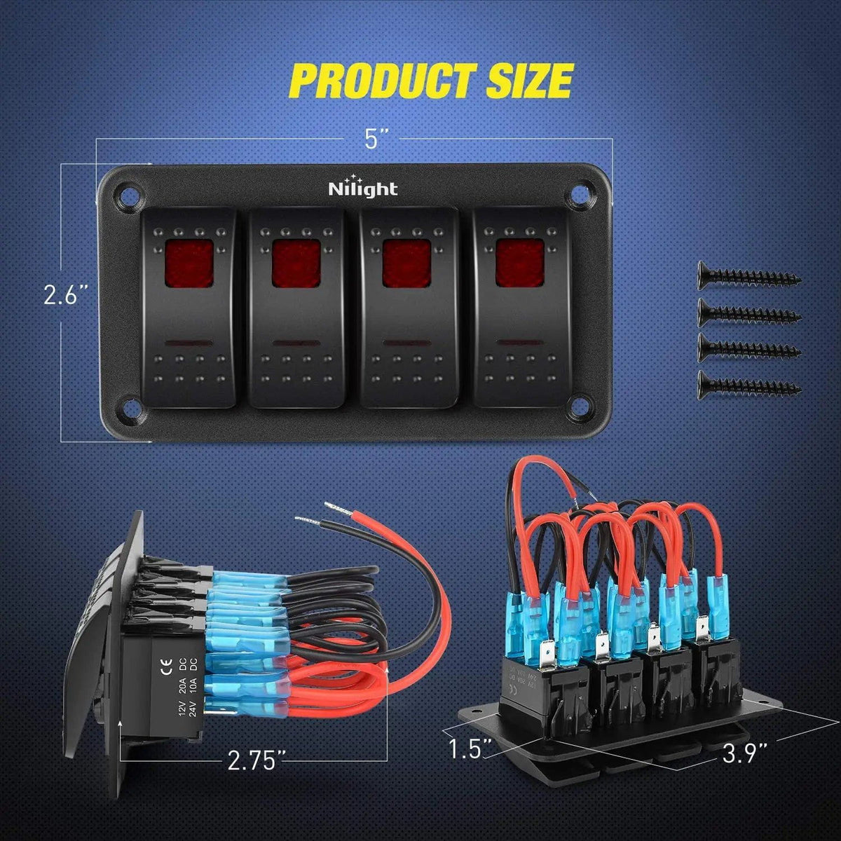 4 Gang Switch Panel LED Equipment For Automative & Marine - Nilight
