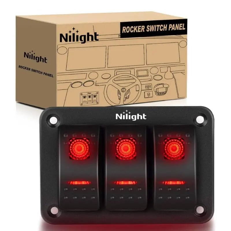 3Gang Aluminum 5Pin ON/Off Rocker Switch Panel Red - Nilight