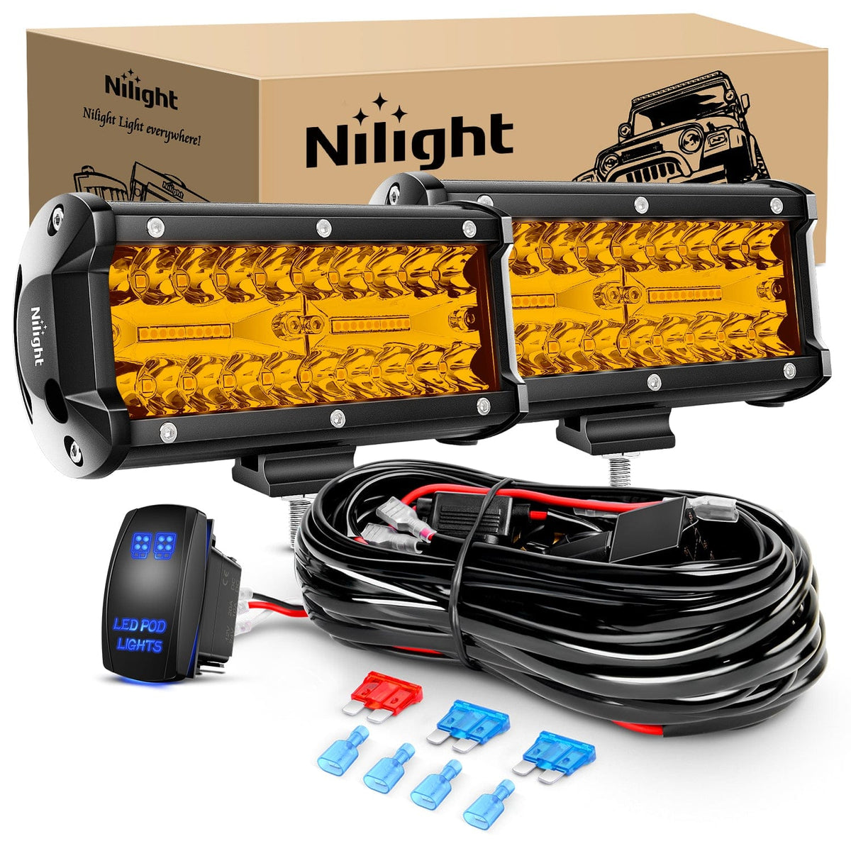 2PCS 6.5Inch Amber 120W Led Light Bar with 16AWG 5Pin Rocker Switch ...