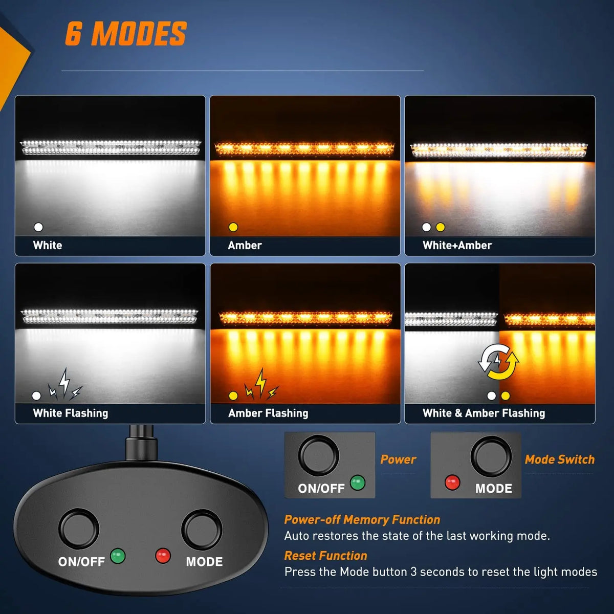 26 Inch 540W Triple Row Amber White Spot Flood LED Light Bar | 16AWG D ...